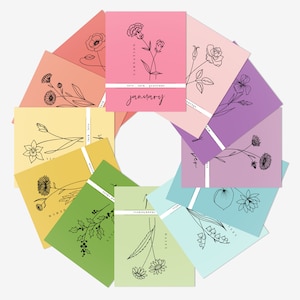 Pick Your Pack Month Birth Flower Flat Note Cards + Envelopes | Blank ...