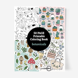 50 Coloring Pages | Botanical Digital Coloring Book Floral ...