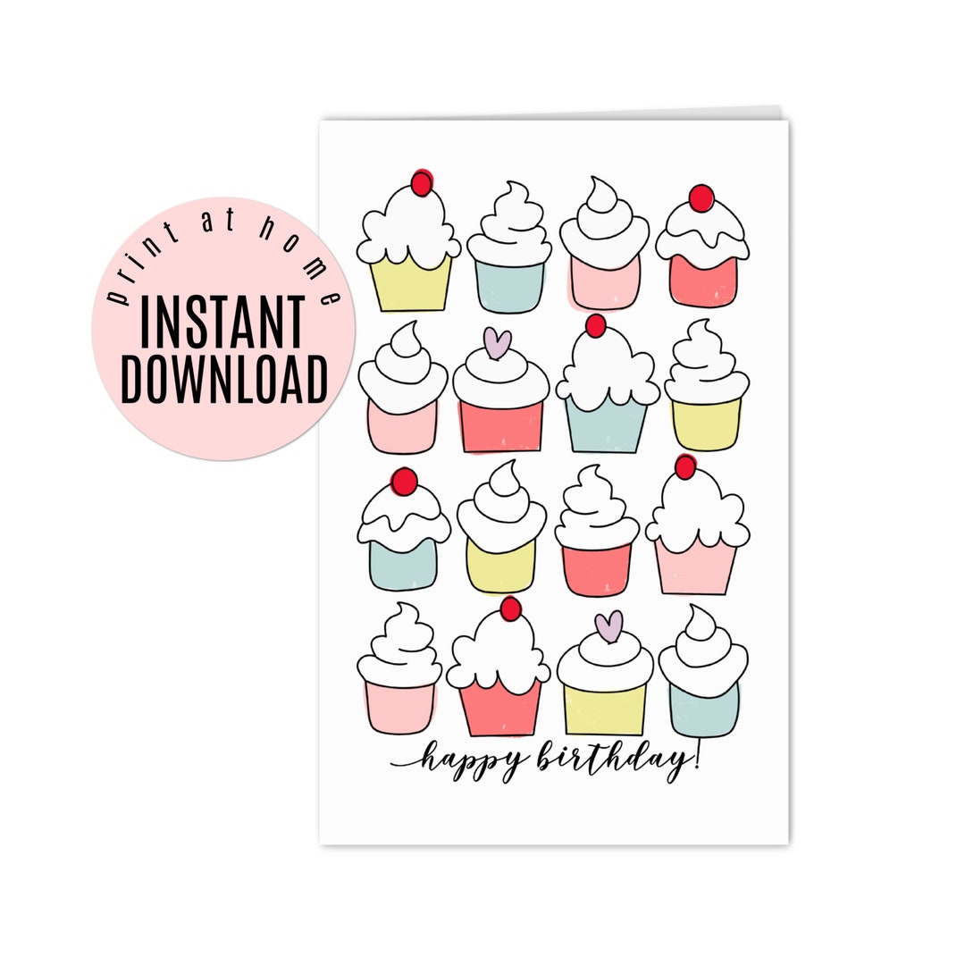 Happy Birthday Card Printable Cupcake Digital Card - Etsy