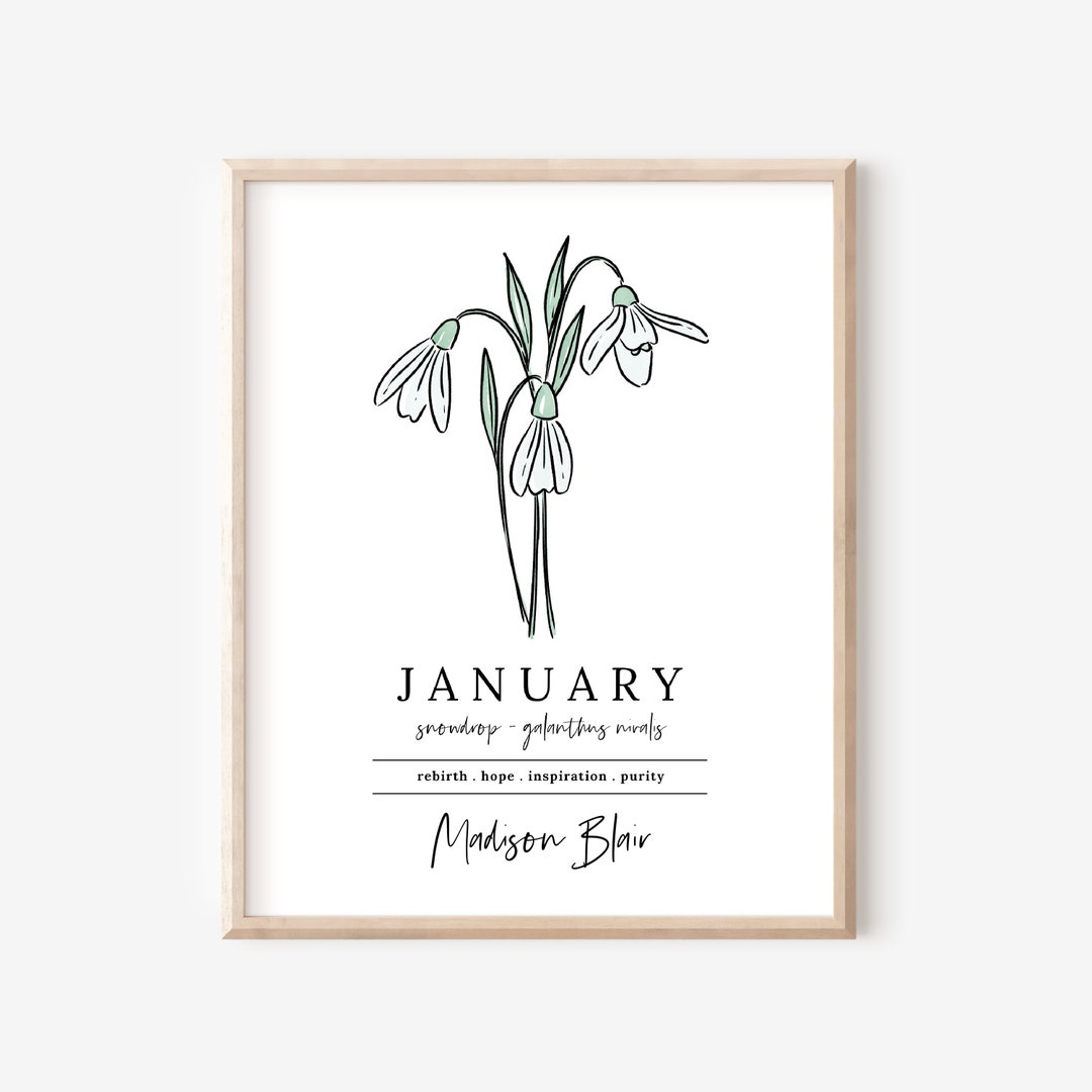 January Snowdrop Birth Flower Personalized Art Print: Custom Birthday ...