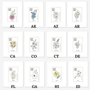 50 US State Flower Stamp Printables | USA Floral Illustrated ...