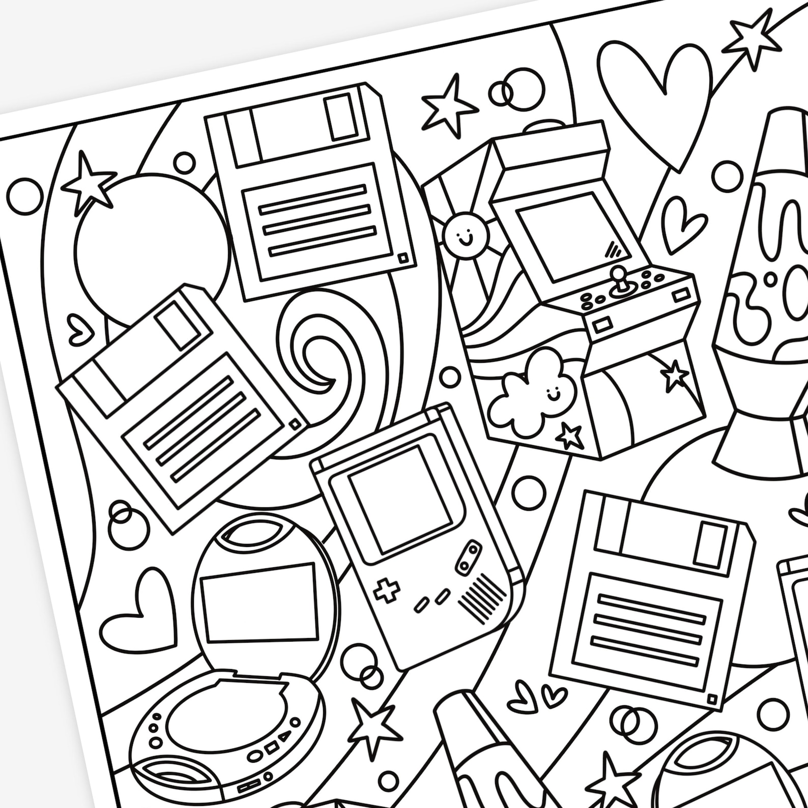 90's Nostalgia Coloring Page Digital Printable | Arcade Game Disk ...