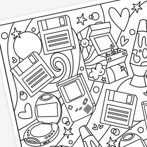 90's Nostalgia Coloring Page Digital Printable | Arcade Game Disk ...