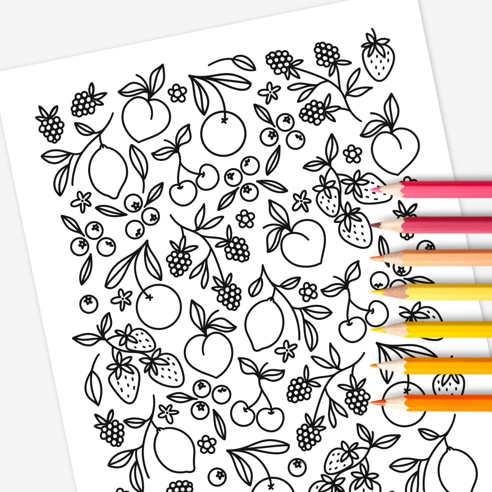 Fruit & Berries Coloring Page Printable | Foodie Coloring Sheet ...