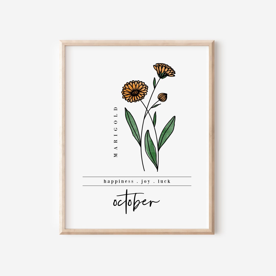 October Marigold Birth Flower Digital Art Printable | Floral Inspired ...
