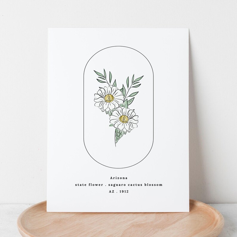 Arizona State Flower | Saguaro Cactus Blossom Watercolor Floral Art ...
