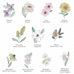 Custom Couples State Flower Printable - Etsy