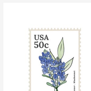 Texas US State Flower Stamp | Bluebonnet Watercolor Floral Art ...