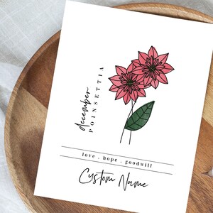 December Birth Flower Unframed Art Print | Personalized Name Custom ...