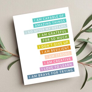 I Am Capable & Positive Affirmations | Colorful Rainbow Art Print ...