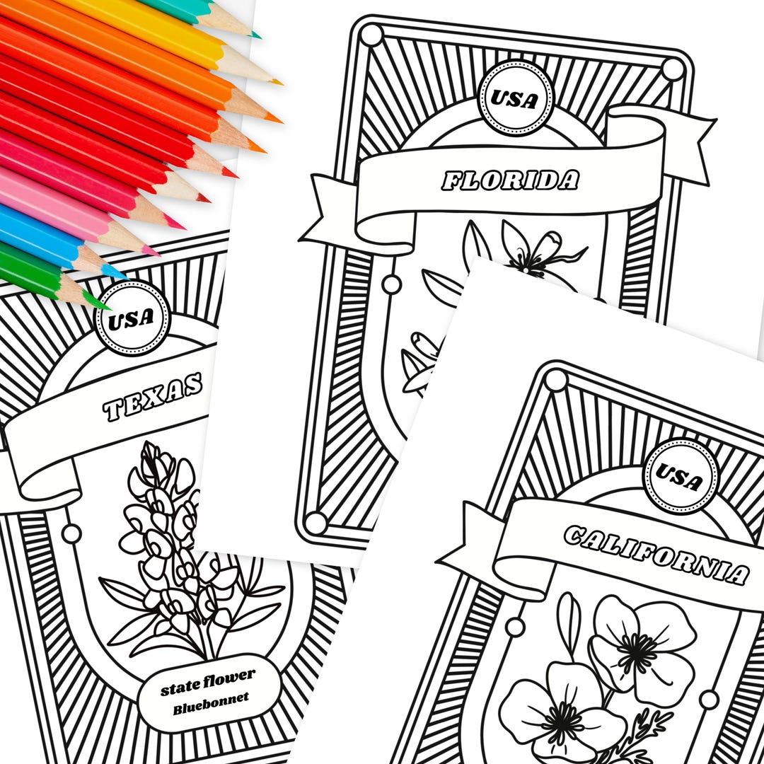 US State Flower Coloring Pages | 50 Hand Illustrated Educational ...
