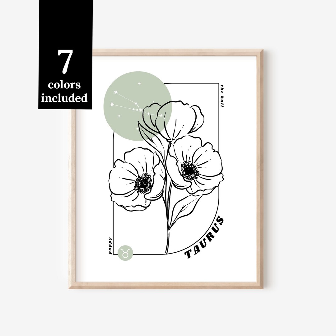 Taurus Poppy Astro Birth Flower Zodiac Sign Chart | Printable Art ...