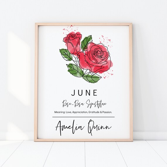 June Birth Month Flower Rose Personalized Art Digital or - Etsy