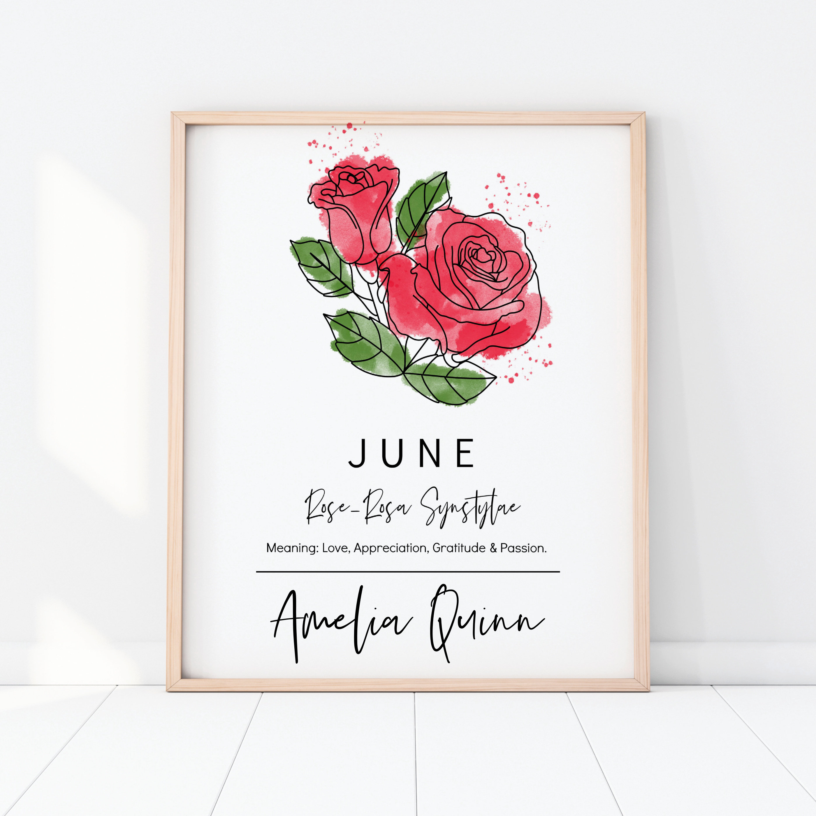 June Birth Month Flower Rose Personalized Art Digital Printable Garden Inspired Gift for Mom Etsy