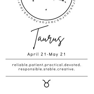 Personalized Taurus Zodiac Sign Custom Astrology Chart - Etsy