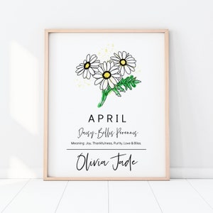 April Birth Flower Daisy Personalized Digital Printable Watercolor ...