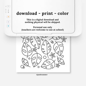 Tropical Palm Leaves Printable Coloring Page Hand-illustrated Monstera ...