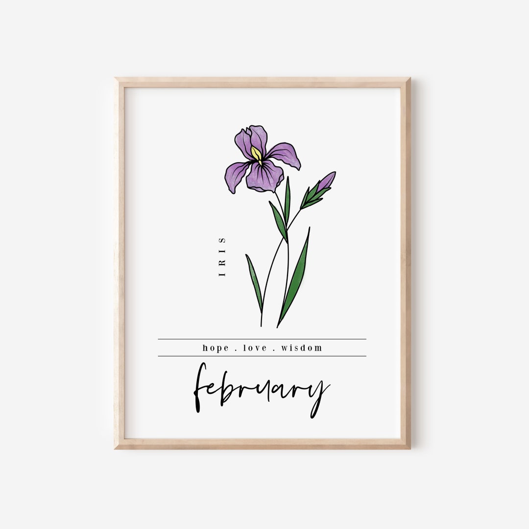 February Iris Birth Flower Digital Art Printable Birthday Gift for Mom ...