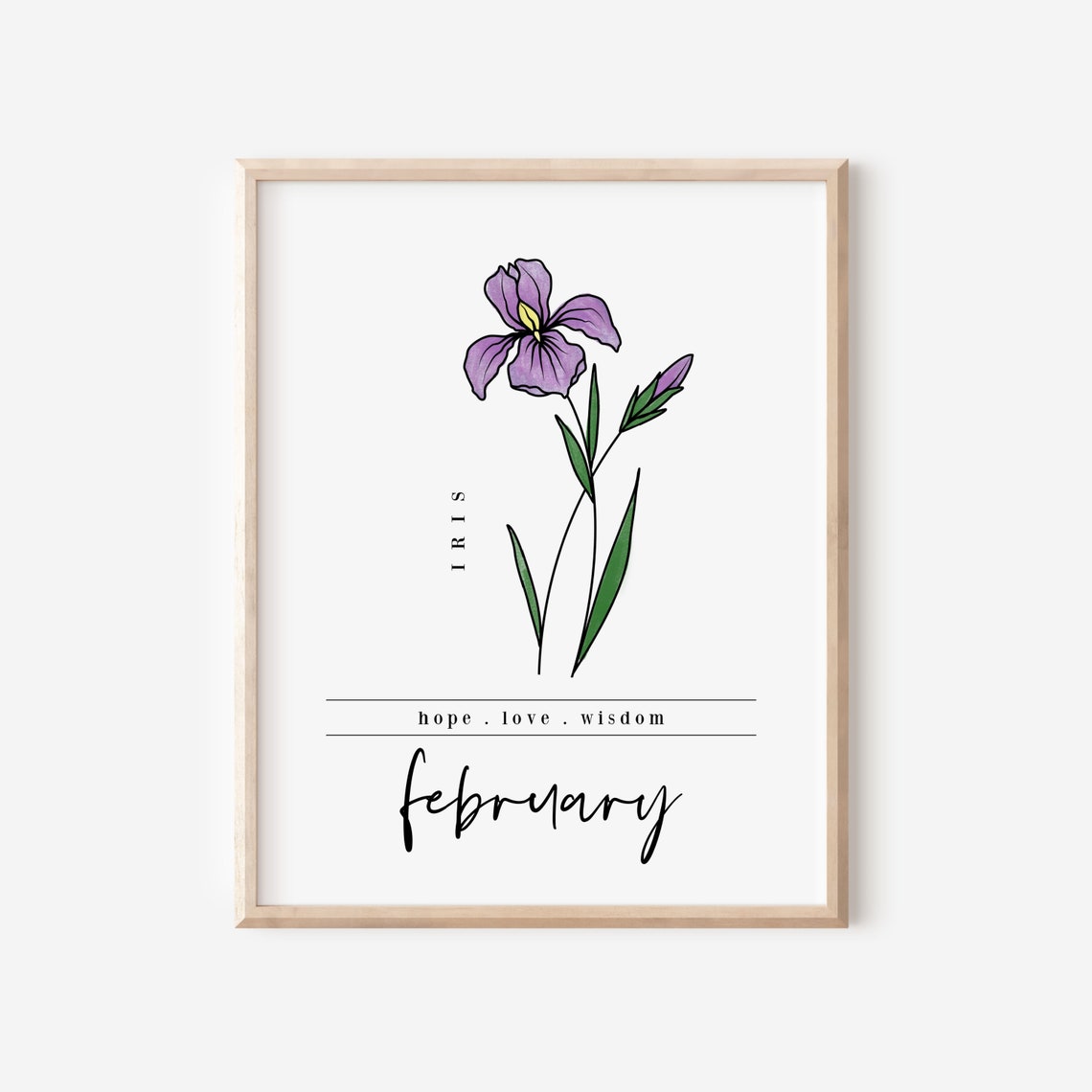 February Iris Birth Flower Digital Art Printable - Etsy