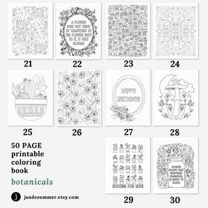 50 Coloring Pages | Botanical Digital Coloring Book Floral ...