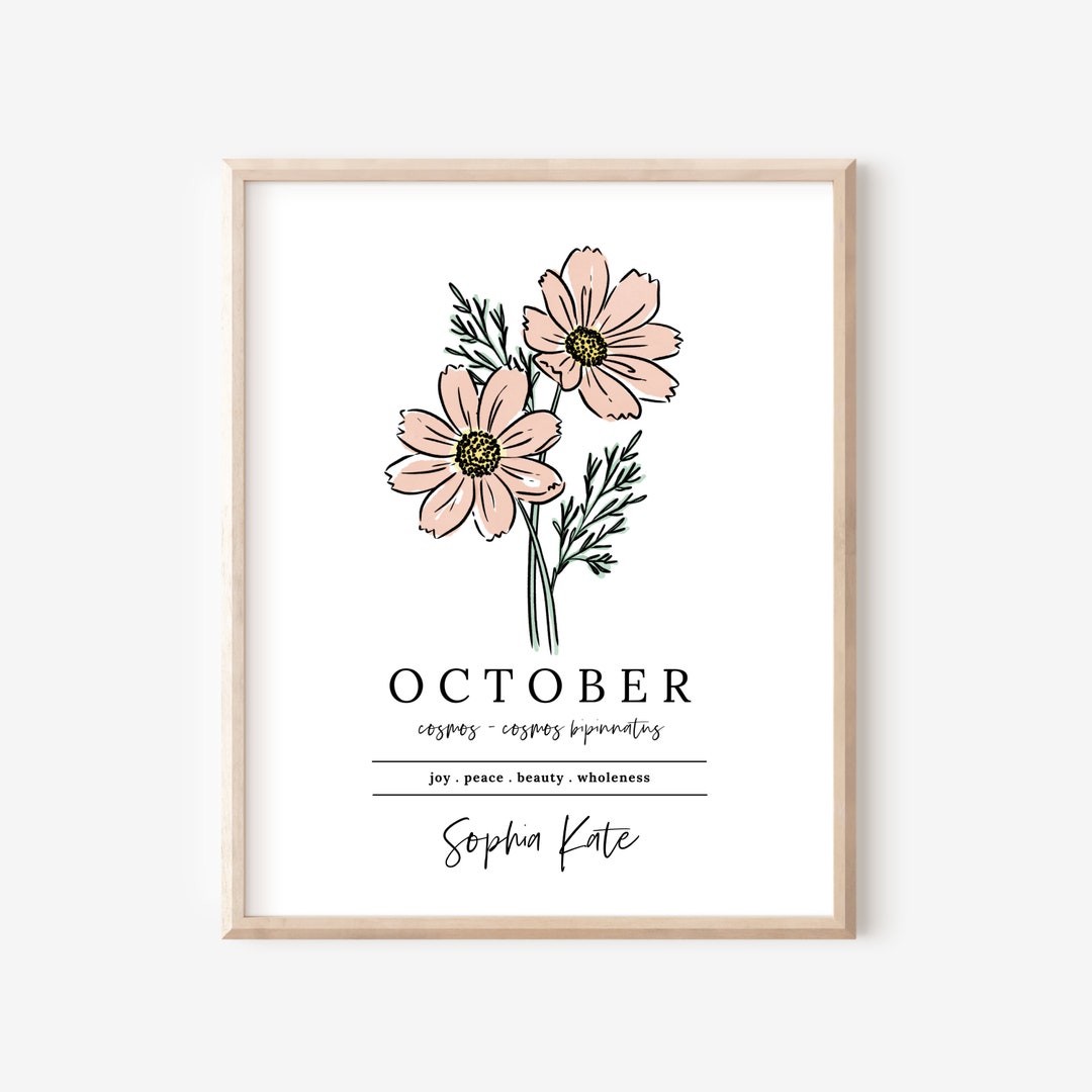 October Cosmos Birth Flower Personalized Name Unframed Art Print ...