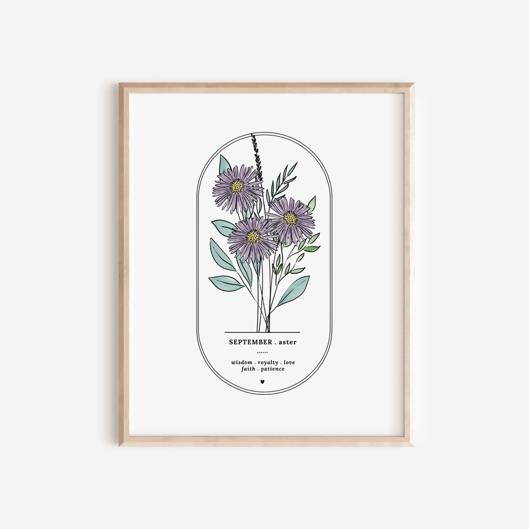 September Birth Flower Aster | Arch Oval Frame Simple Art Printable - Etsy