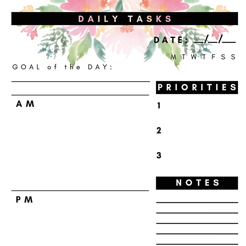 Watercolor Floral Planner Printables | Set of 9 Daily Weekly Monthly ...
