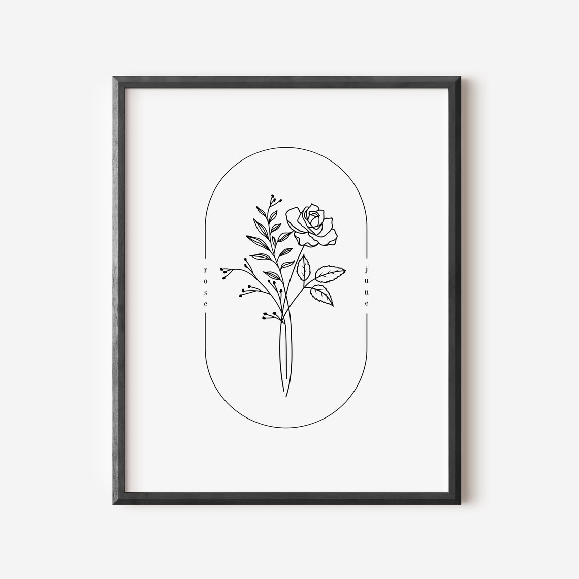 June Birth Flower Rose Oval Frame Simple Art Printable - Etsy