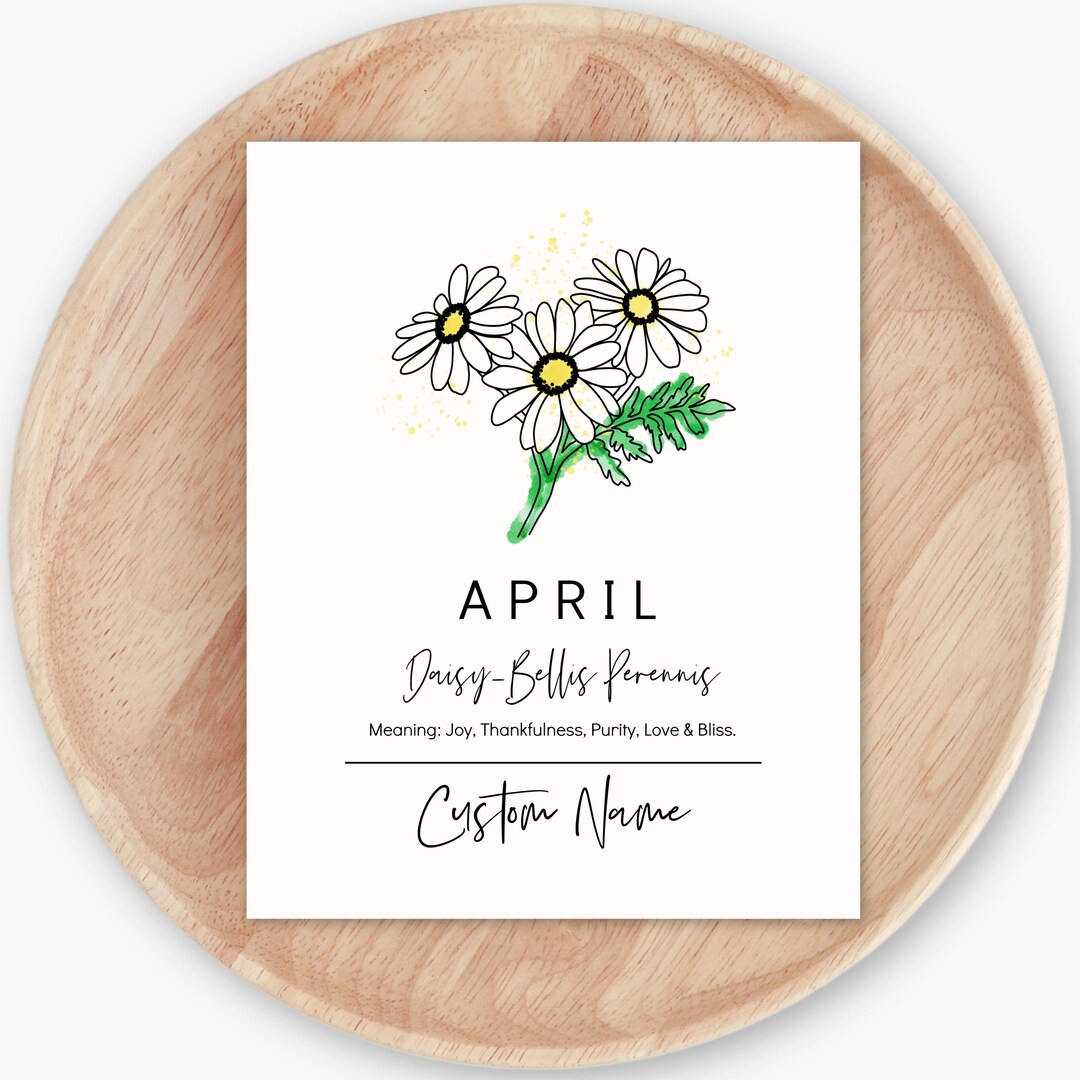 April Birth Flower Daisy Personalized Name Unframed Art Print | Gift ...