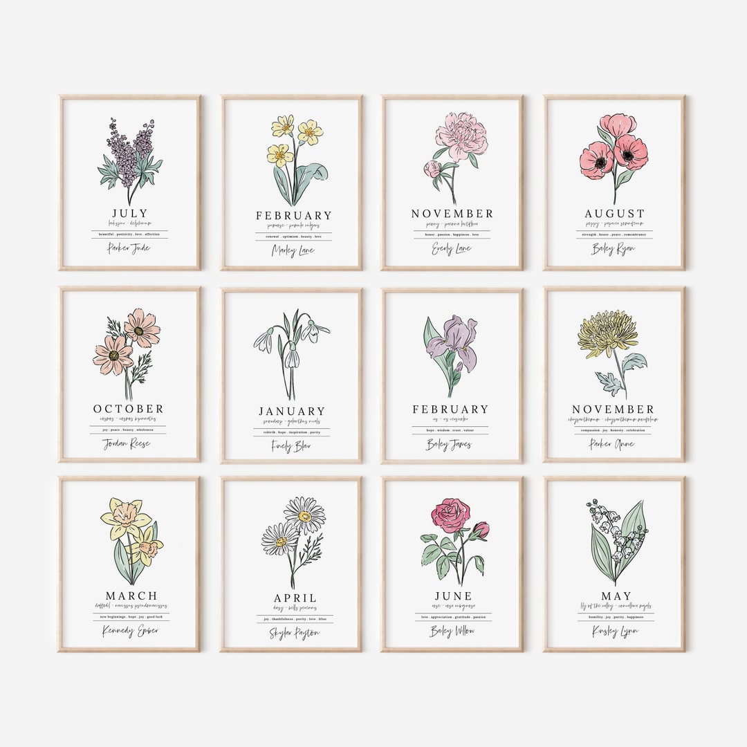 Personalized Name Birth Flower Printable | 28 Options Custom Gift for ...