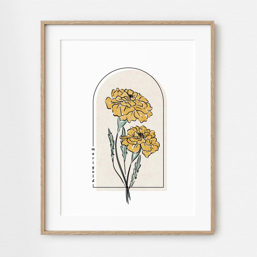 Marigold Flower Printable | 6 Styles Included Illustrated Floral Arch ...