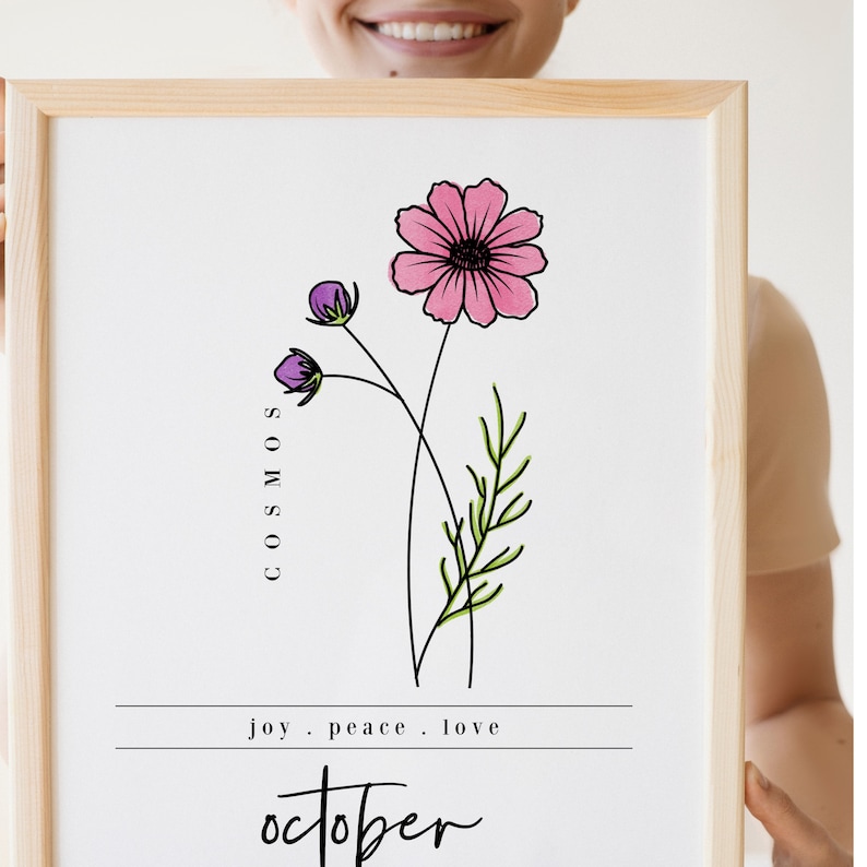 October Cosmos Birth Flower Digital Art Printable | Etsy