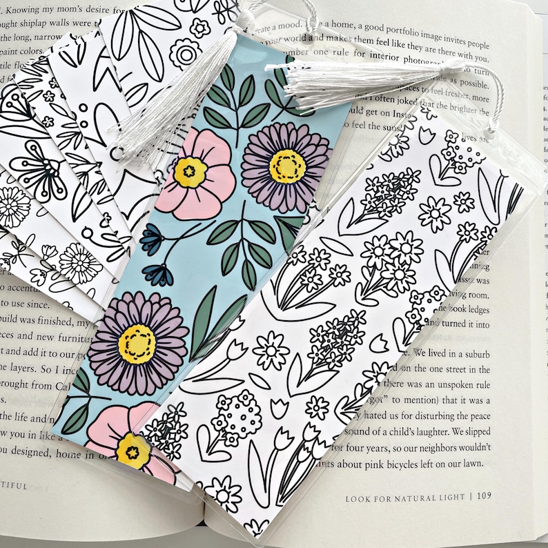 Color-your-own Bookmarks: 8 Ready to Color Page Markers + 8 Sleeves ...