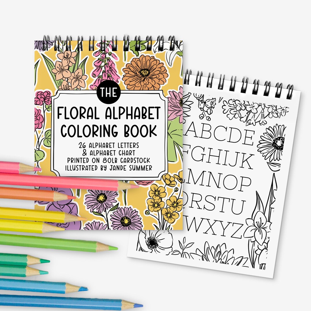 Floral Alphabet Coloring Book | Hand Illustrated Pocket Size Creative ...
