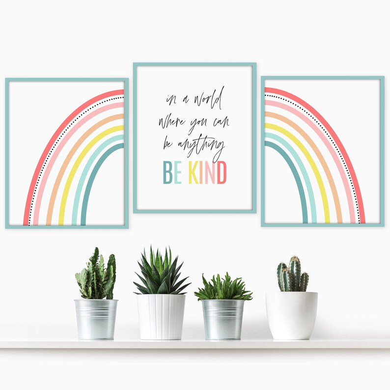 In A World Where You Can Be Anything BE KIND & Rainbow Trio - Etsy