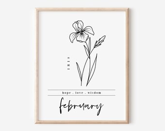 February Birth Flower Iris Oval Frame Simple Art Printable Nature ...