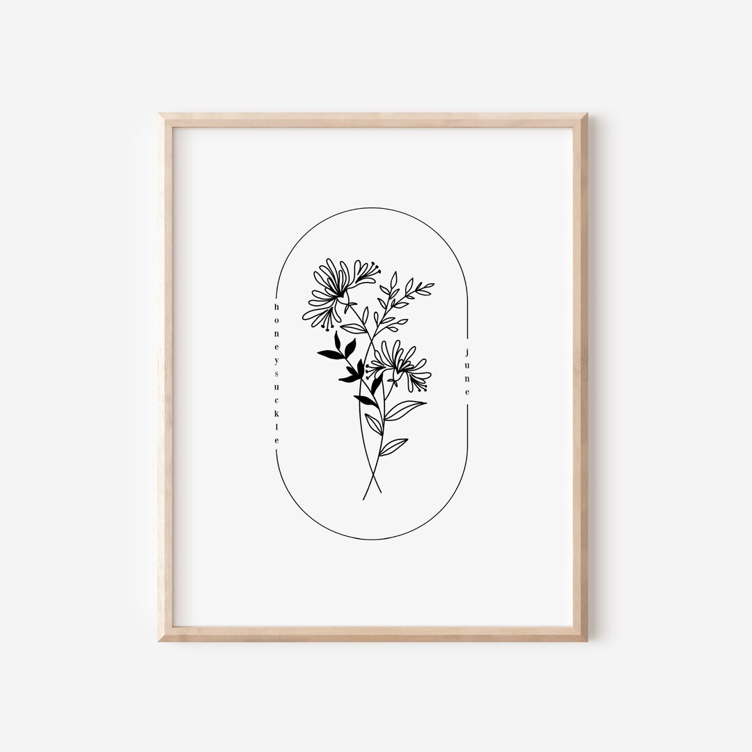 June Birth Flower Honeysuckle | Oval Frame Simple Line Art Printable ...