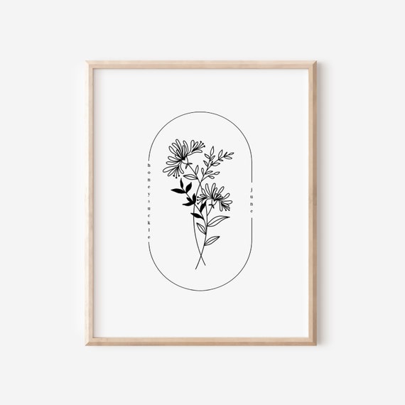 June Birth Flower Honeysuckle Oval Frame Simple Art - Etsy UK
