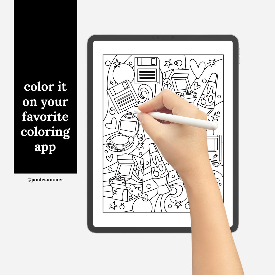 90's Nostalgia Coloring Page Digital Printable | Arcade Game Disk ...