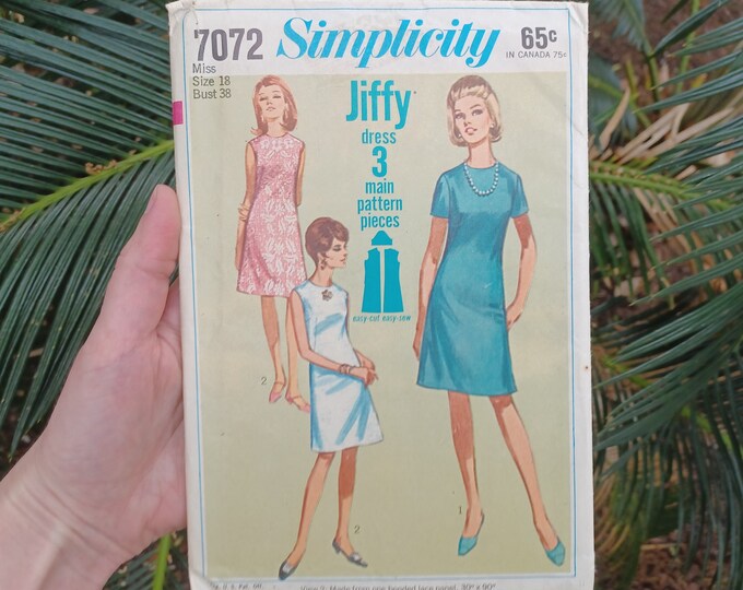 Easy 60s A-line Dress Pattern, Short Sleeves or Sleeveless, Knee Length ...