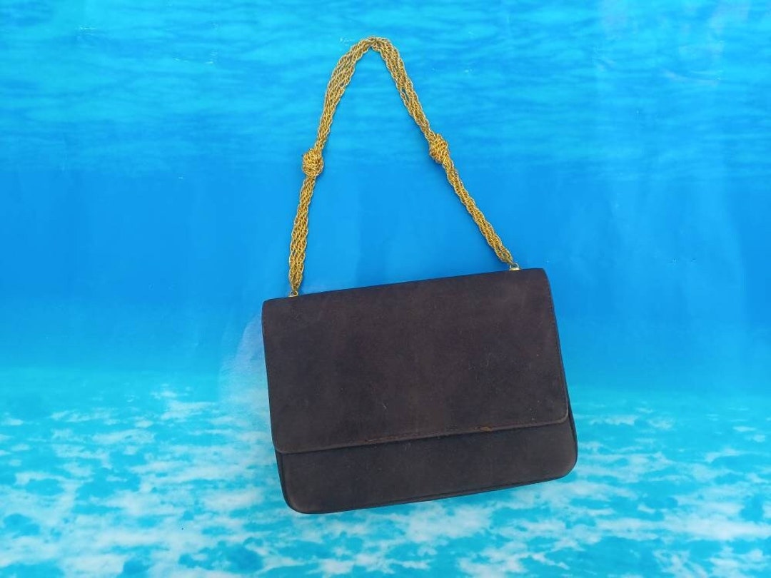 Morris Moskowitz Little Black Suede Purse With Gold Chain Strap Handle ...