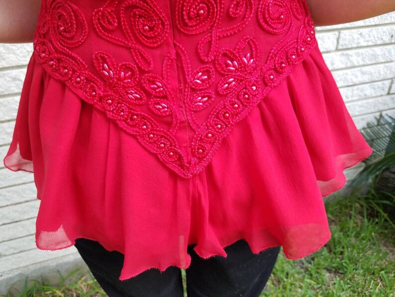 Lady in Red! 80s 100% Silk Beaded Top With Intricate Soutache Design ...