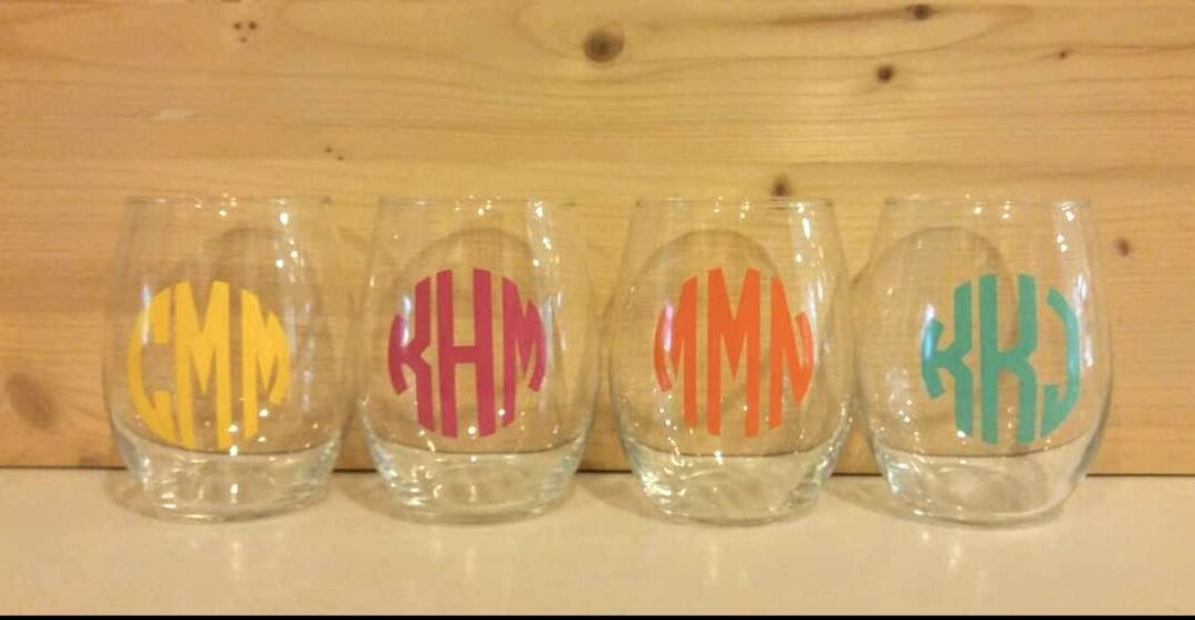 Monogrammed Glass, Personalized, Initials, Monogram, Stemmed or ...