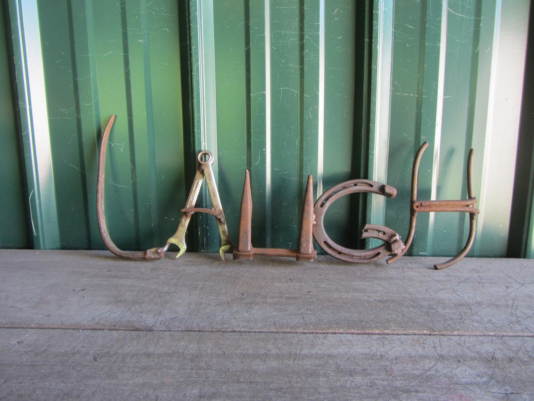 Recycled Metal 'LAUGH' Sign - Rustic Industrial Art - Etsy