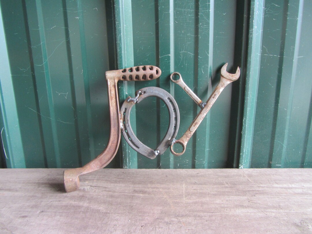 Recycled Metal JOY Sign: Rustic Horseshoe Wrench Art - Etsy