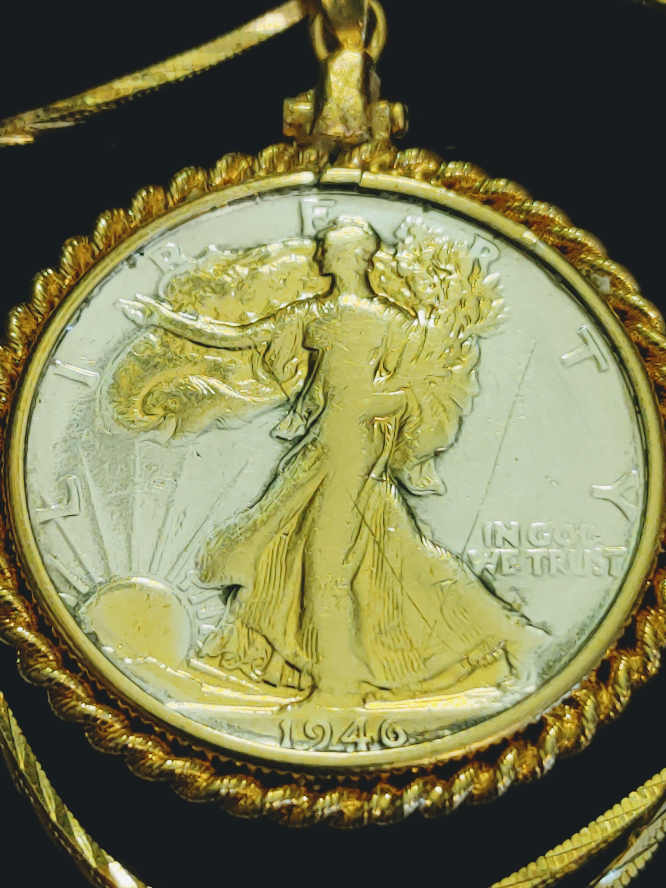 Genuine 1946 Americana Walking Liberty Coin Pendant on an 18kgf Gold ...
