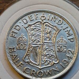 1942 UK War Era Half Crown: King George VI Silver Coin With Collectors ...