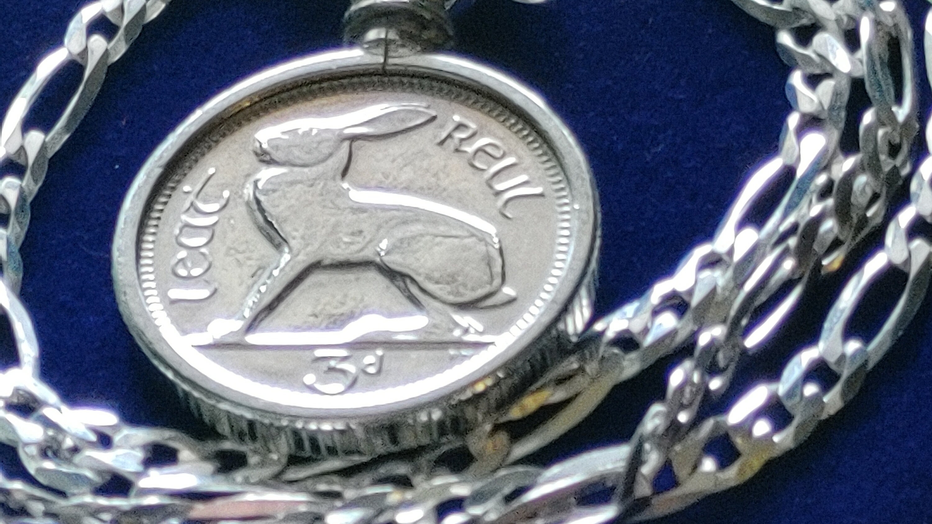 1967 Ireland Rabbit Coin Pendant Authentic and Sterling Silver Figaro ...