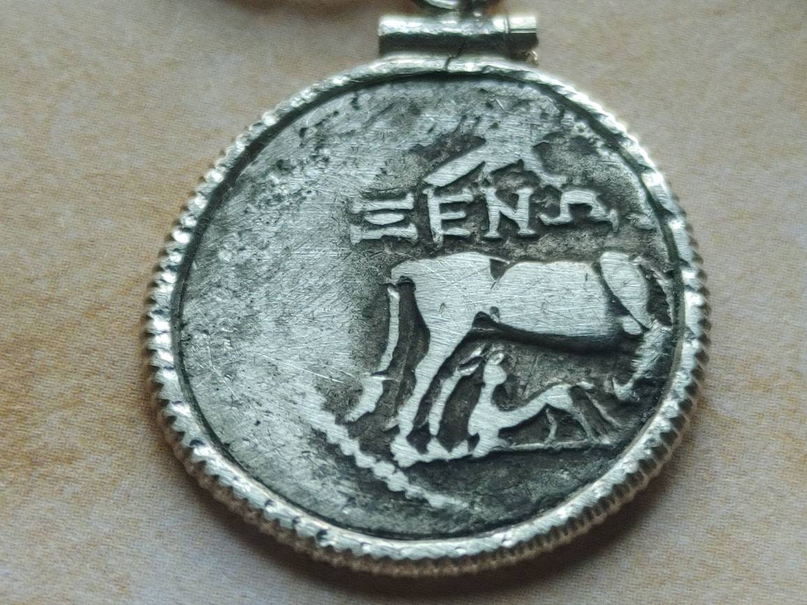 Ancient Greek Silver Coin Pendant Sterling Silver Setting and Sterling ...