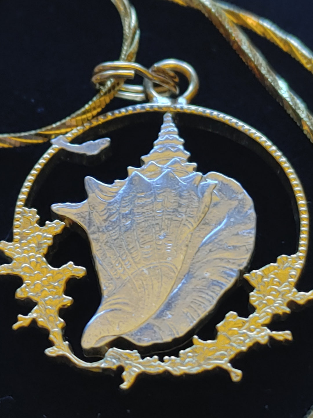 Handmade Bahamas Conch Coin Pendant: Gold Filled Italian Chain - Etsy
